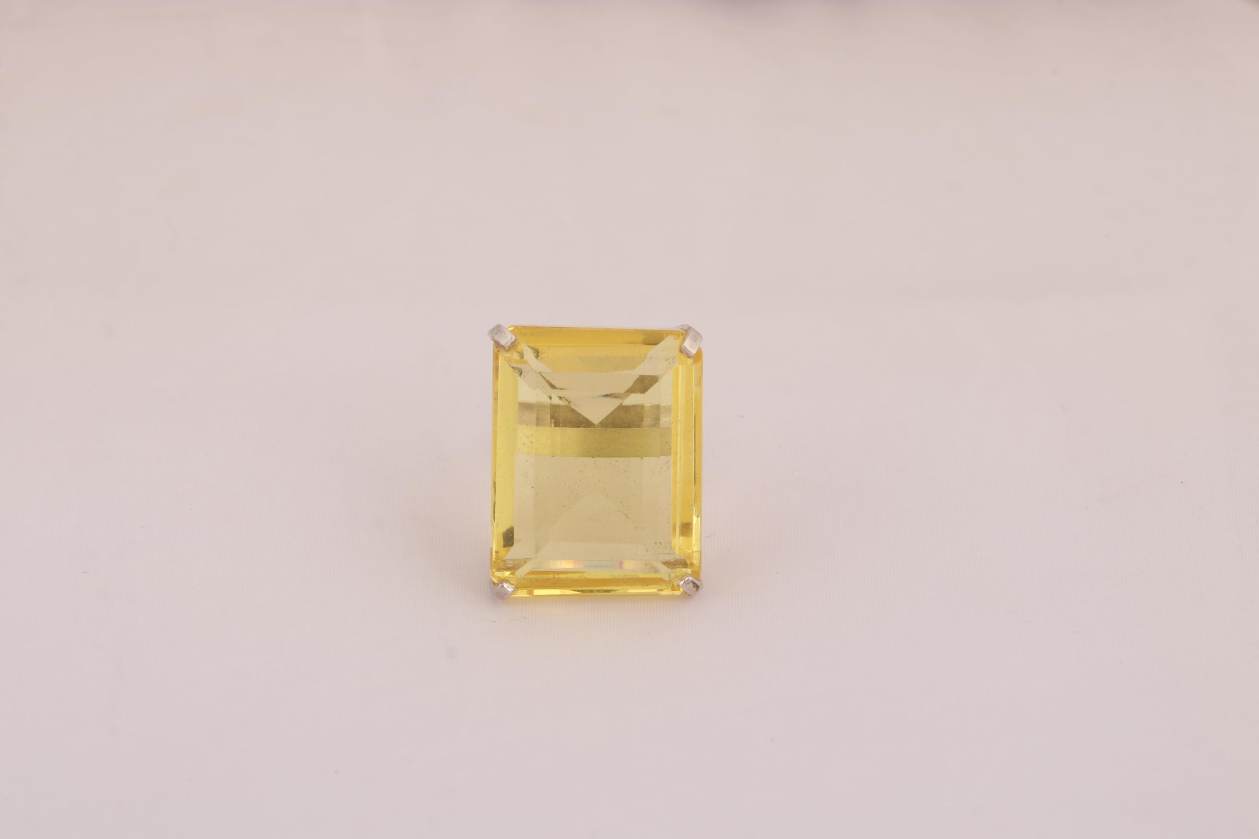 GEMHUB 71 Carat 925 Sterling Silver Emerald Cut Light Yellow Citrine Silver Ring..