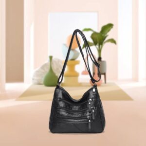 harayaa Retro Crossbody Bag for Women Shoulder Bag Soft PU Leather Handbags Purses multiple pocket Tote Bag, Black