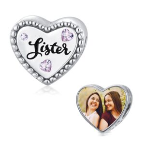 lonago forever sister charm personalized photo picture sister's love heart charmsterling silver fit snake bracelet customized image bead for women