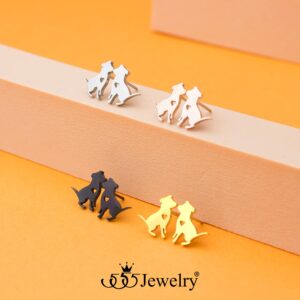 555Jewelry Stainless Steel Small Dog Stud Earrings for Ladies, Hypoallergenic Miniature Dog Earrings for Women, Tiny Stud Doggy Earrings for Women, Small Studs Earrings, Black