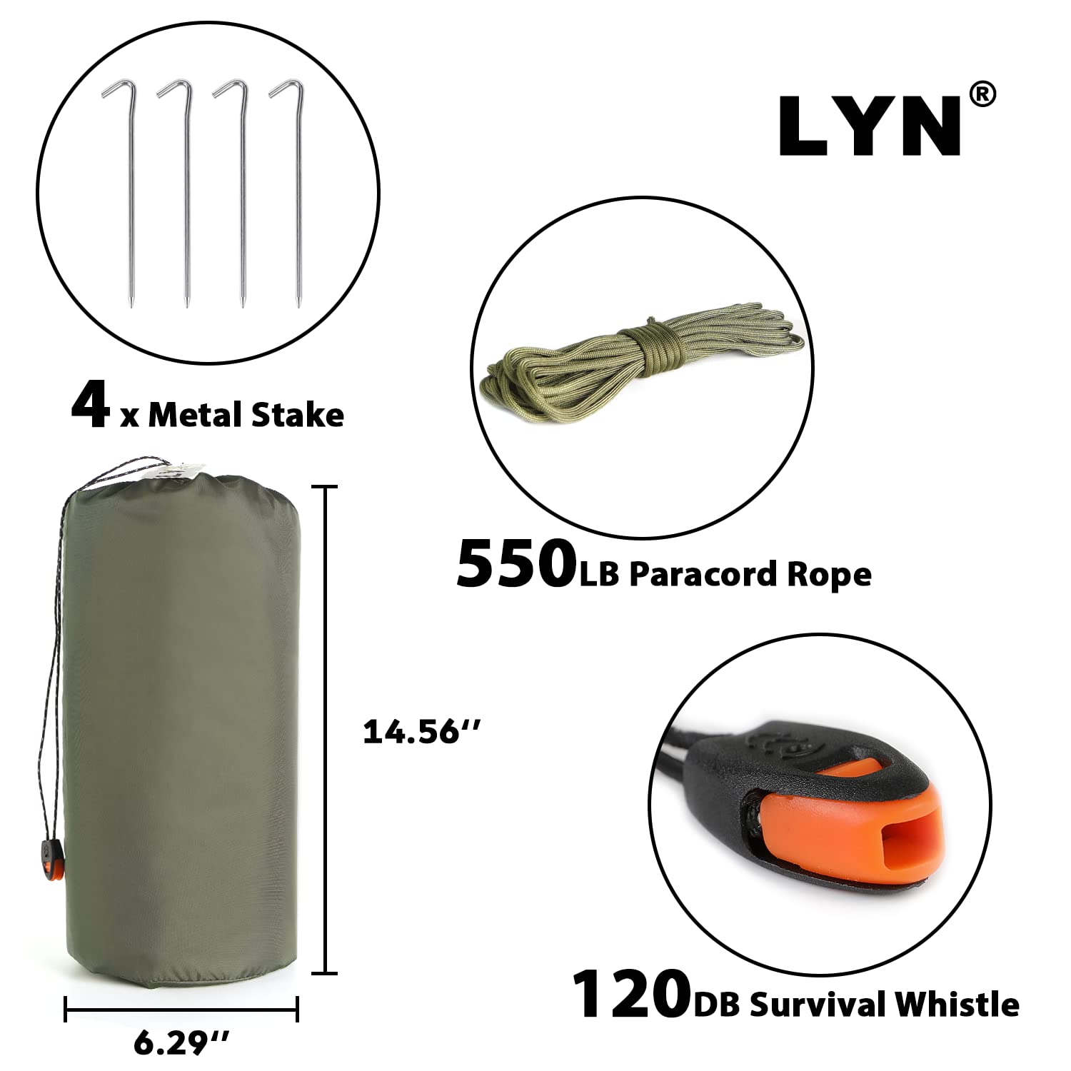 Wild Must:LYN Extra Large 3 Person Reusable Survival Emergency Shelter Tent, Reflective Waterproof Fireproof Lightweight Bugout, with Paracord✚Stake✚Zipper for Camping,First Aid,Hiking&Bushcraft