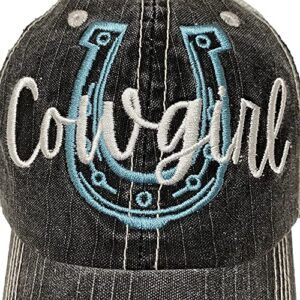 May & Gray Women's Cowgirl Distressed Baseball Hat (Grey/Light Teal)