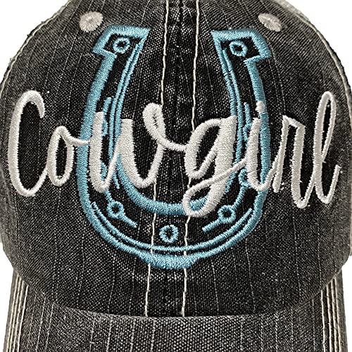 May & Gray Women's Cowgirl Distressed Baseball Hat (Grey/Light Teal)