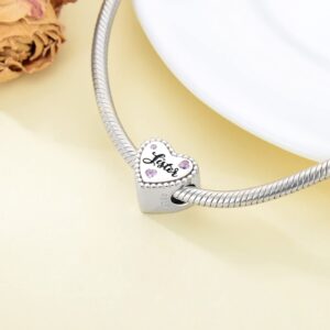 LONAGO Forever Sister Charm Personalized Photo Picture Sister's Love Heart CharmSterling Silver Fit Snake Bracelet Customized Image Bead for Women