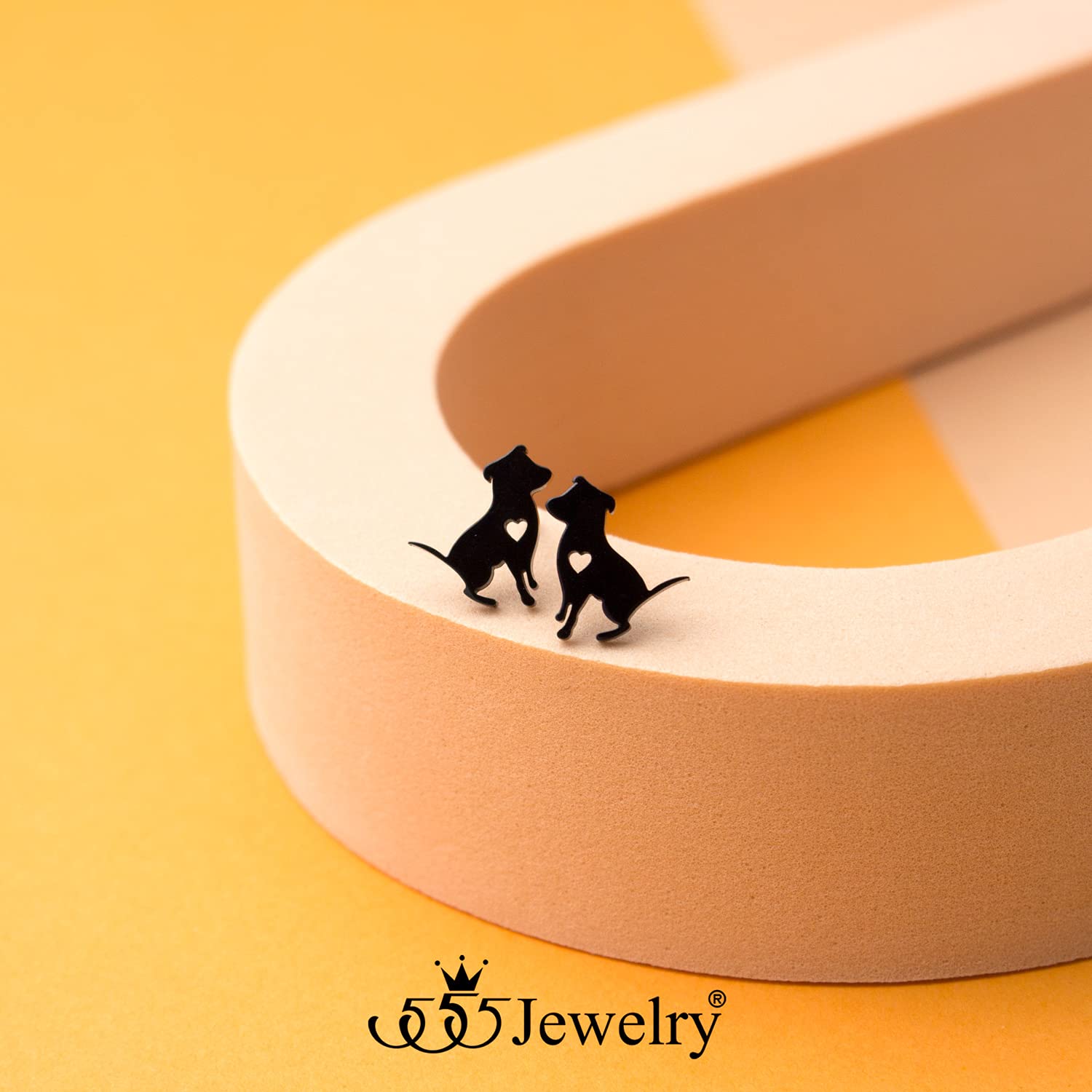 555Jewelry Stainless Steel Small Dog Stud Earrings for Ladies, Hypoallergenic Miniature Dog Earrings for Women, Tiny Stud Doggy Earrings for Women, Small Studs Earrings, Black