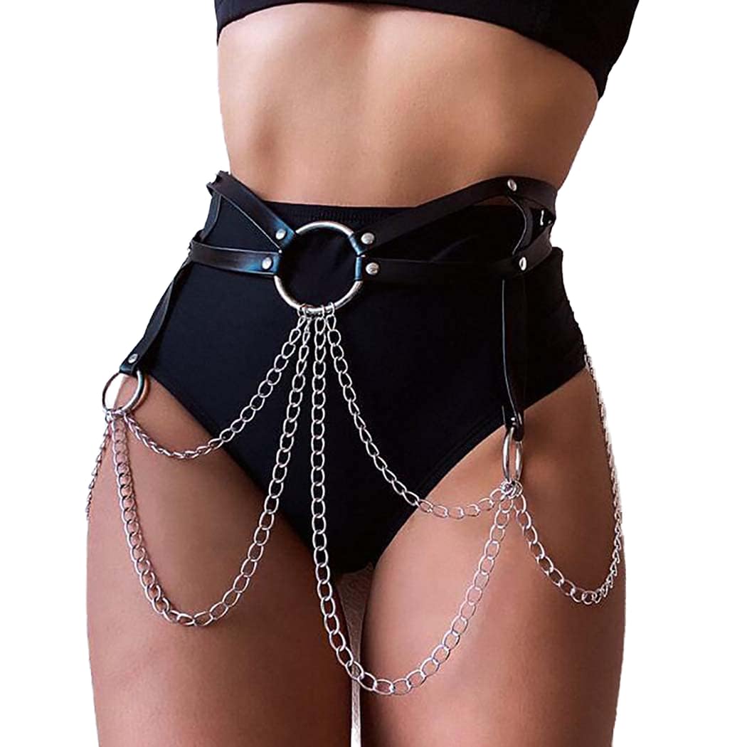 Bounzhi Punk Body Waist Chain Belts Leather Belly Chains Rock Rave Sexy Bikini Body Jewelry for Women and Girls (4)