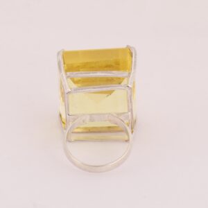 GEMHUB 71 Carat 925 Sterling Silver Emerald Cut Light Yellow Citrine Silver Ring..