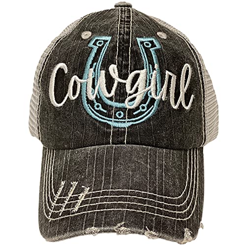 May & Gray Women's Cowgirl Distressed Baseball Hat (Grey/Light Teal)