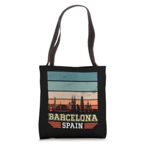 barcelona spain retro vintage sunset skyline barcelona tote bag