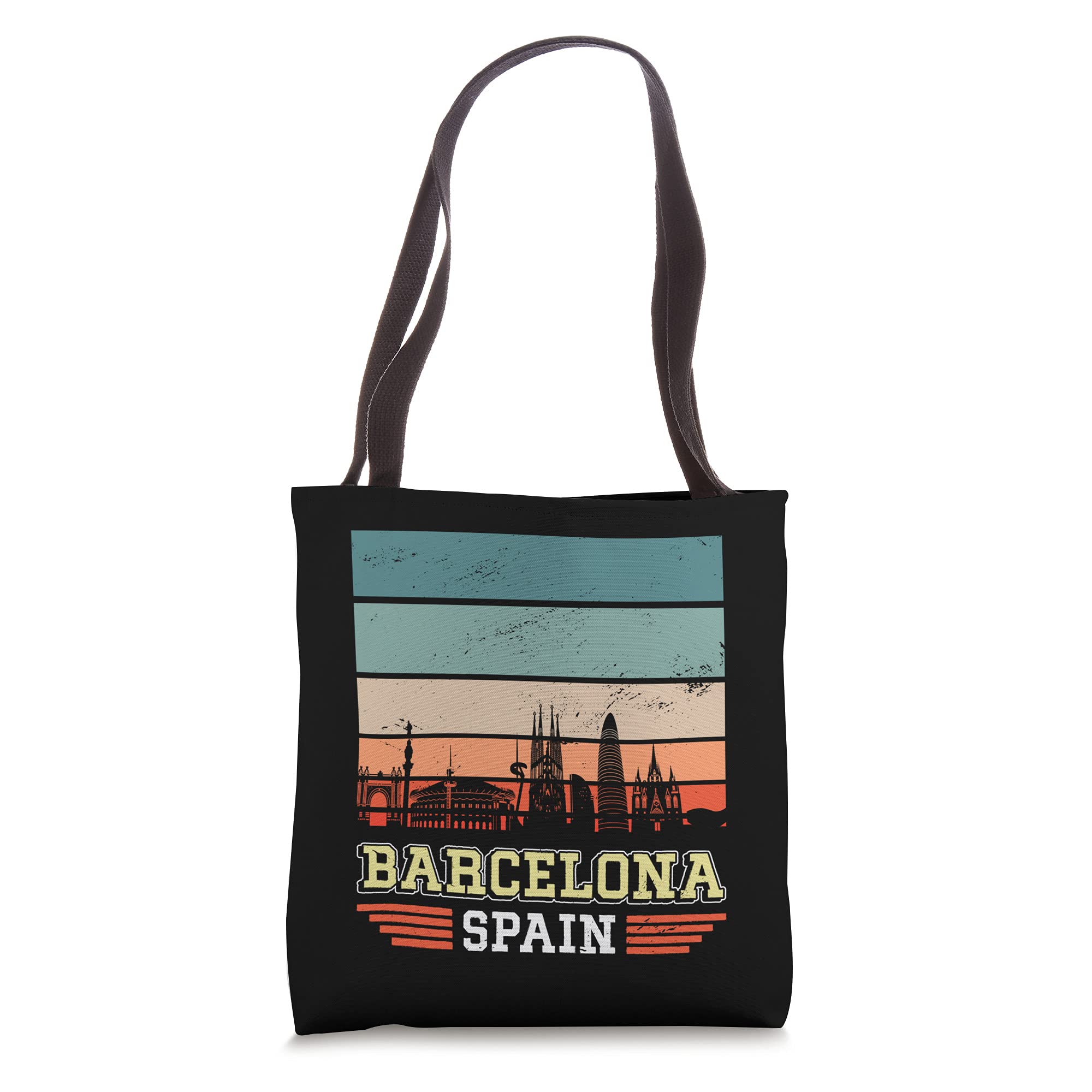 Barcelona Spain Retro Vintage Sunset Skyline Barcelona Tote Bag