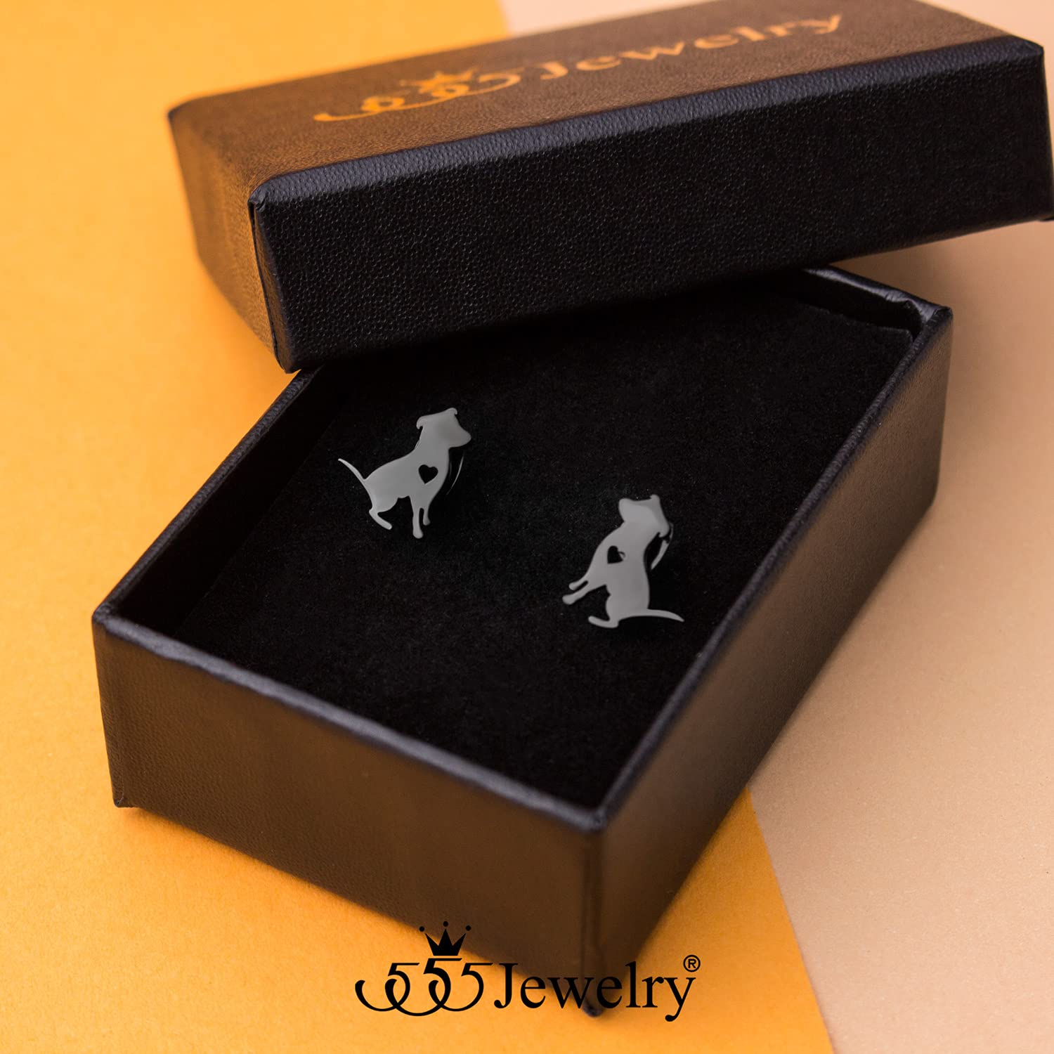 555Jewelry Stainless Steel Small Dog Stud Earrings for Ladies, Hypoallergenic Miniature Dog Earrings for Women, Tiny Stud Doggy Earrings for Women, Small Studs Earrings, Black