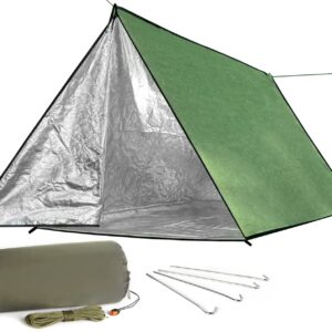 Wild Must:LYN Extra Large 3 Person Reusable Survival Emergency Shelter Tent, Reflective Waterproof Fireproof Lightweight Bugout, with Paracord✚Stake✚Zipper for Camping,First Aid,Hiking&Bushcraft