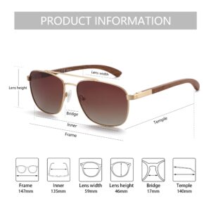 ZENOTTIC Aviator Wood Polarized Sunglasses for Men 100% UV Protection Fishing Driving Golf