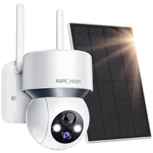 k&f concept solar security camera wireless outdoor, ptz wifi home cameras with motion detection and siren, 1080p battery solar powered surveillance camera with color night vision, 2 way audio