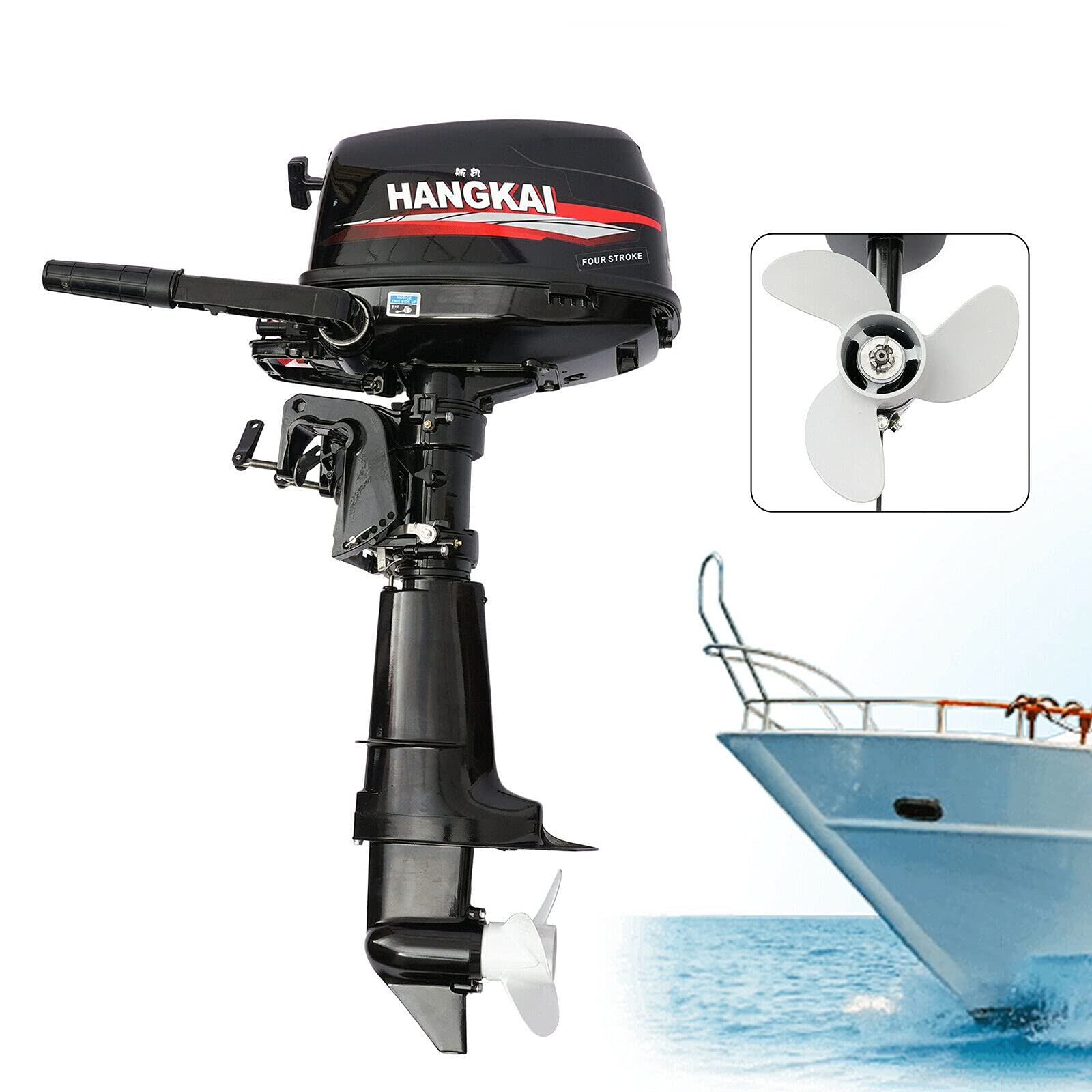 TFCFL 4-Stroke Boat Motor Heavy Duty 6.5HP Outboard Motor Boat Engine with Air Cooling System,Inflatable Fishing Boat Engine Short Shaft 123CC,5000-6000r/min