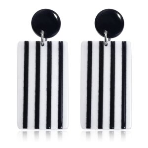 jiuiql unique fashion elegant 70s 80s vintage black white stripe long geometric drop earrings acrylic resin rectangle dangle earrings for women statement jewelry gifts (black 2)