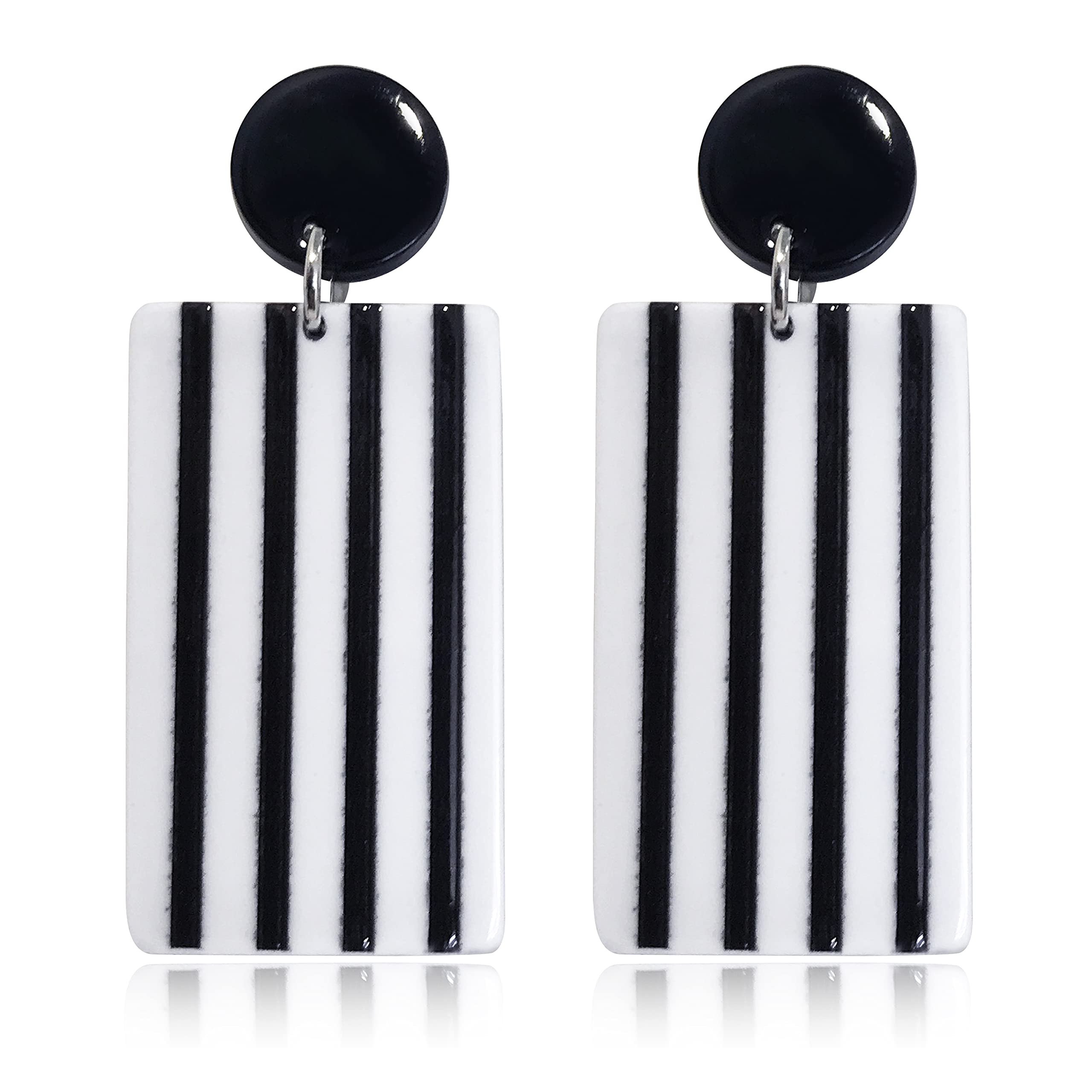 JIUIQL Unique Fashion Elegant 70s 80s Vintage Black White Stripe Long Geometric Drop Earrings Acrylic Resin Rectangle Dangle Earrings for Women Statement Jewelry Gifts (Black 2)