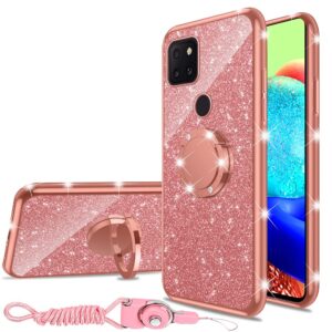 nancheng for t-mobile revvl 5g phone case (6.5-inch) with ring kickstand girls women cute glitter soft tpu shockproof protective cover for tcl revvl 5g - rose gold