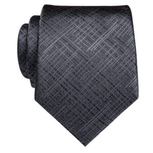 YourTies Mens Ties Silk Grey Ties for Men Solid Tie with Tie Clip Formal Business Textured Neckties