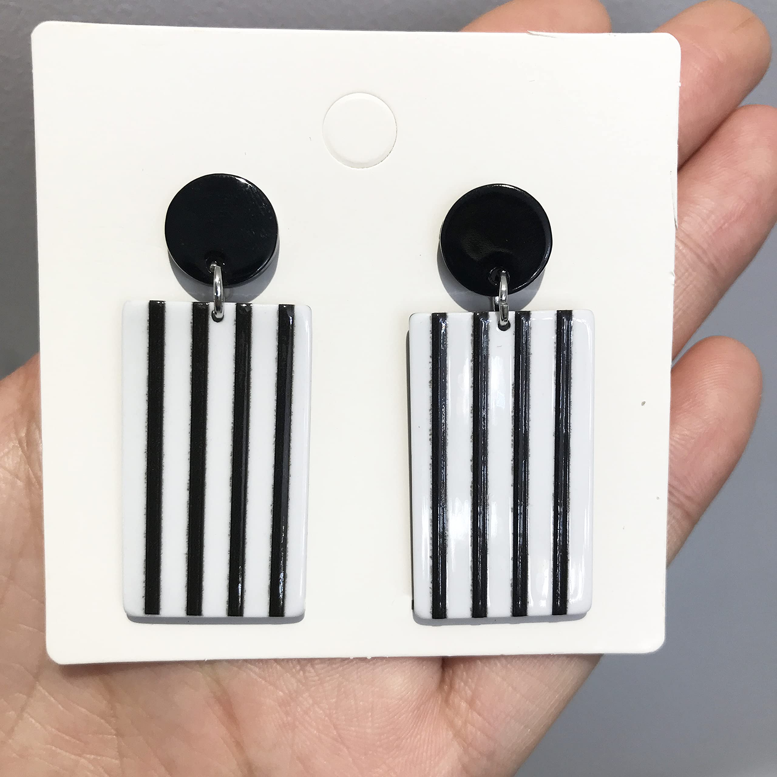 JIUIQL Unique Fashion Elegant 70s 80s Vintage Black White Stripe Long Geometric Drop Earrings Acrylic Resin Rectangle Dangle Earrings for Women Statement Jewelry Gifts (Black 2)