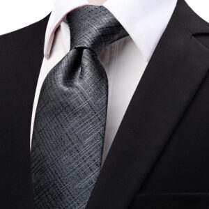 YourTies Mens Ties Silk Grey Ties for Men Solid Tie with Tie Clip Formal Business Textured Neckties