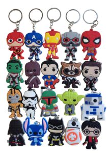 huangqh 20pcs funny cartoon keychains，tags goodie bag stuffer christmas gifts and holiday charms