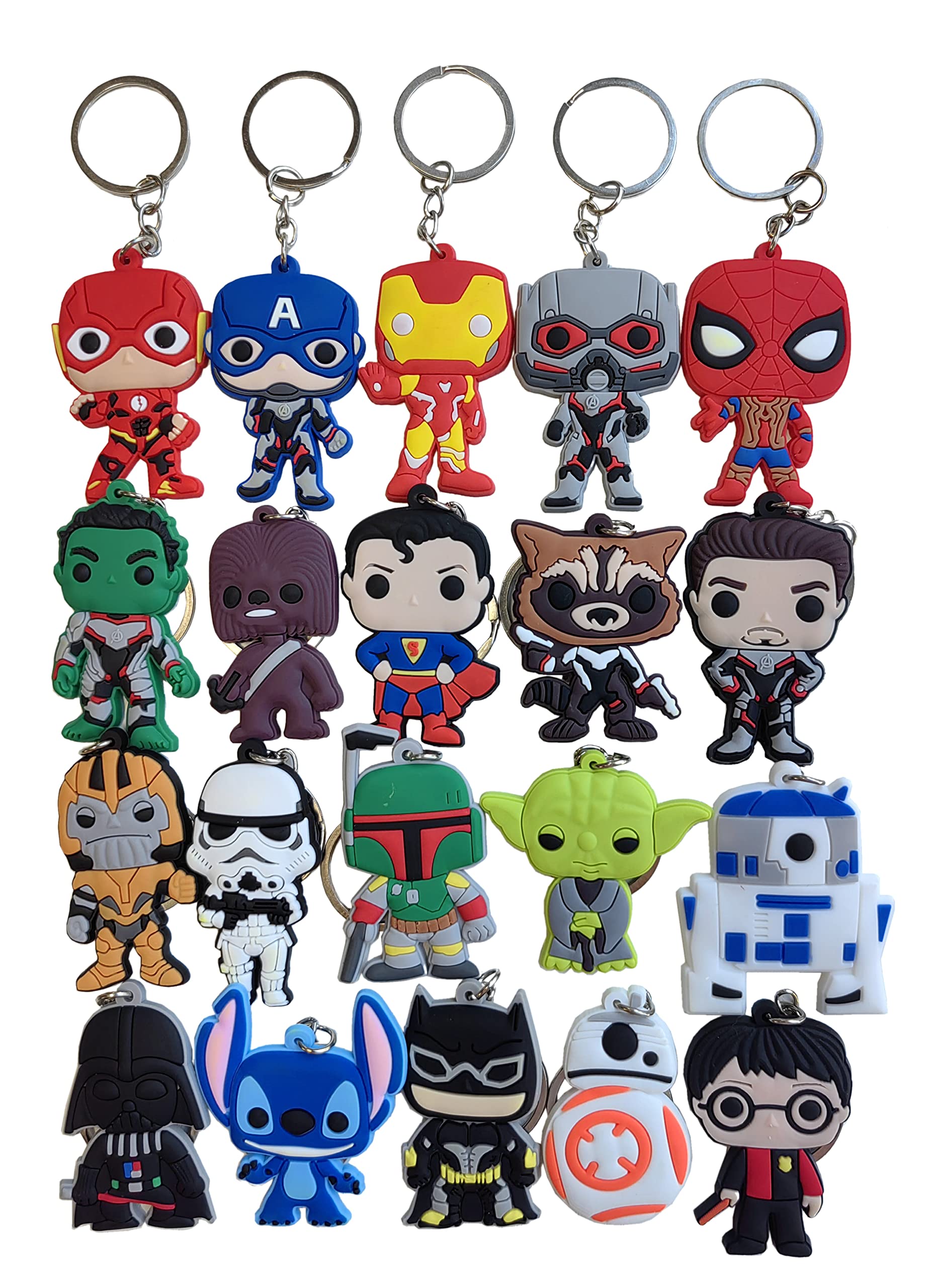 HUANGQH 20PCS funny cartoon keychains，tags Goodie Bag Stuffer Christmas gifts and holiday charms