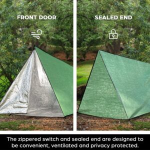 Wild Must:LYN Extra Large 3 Person Reusable Survival Emergency Shelter Tent, Reflective Waterproof Fireproof Lightweight Bugout, with Paracord✚Stake✚Zipper for Camping,First Aid,Hiking&Bushcraft