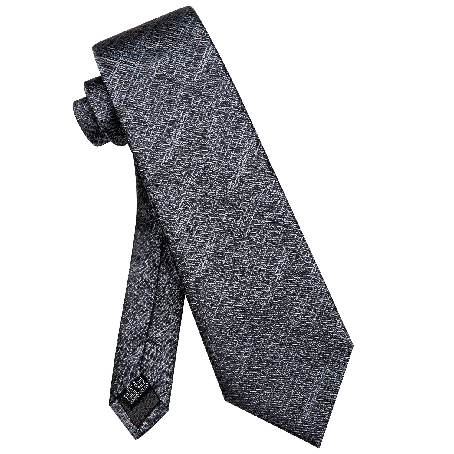 YourTies Mens Ties Silk Grey Ties for Men Solid Tie with Tie Clip Formal Business Textured Neckties