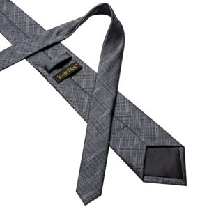 YourTies Mens Ties Silk Grey Ties for Men Solid Tie with Tie Clip Formal Business Textured Neckties