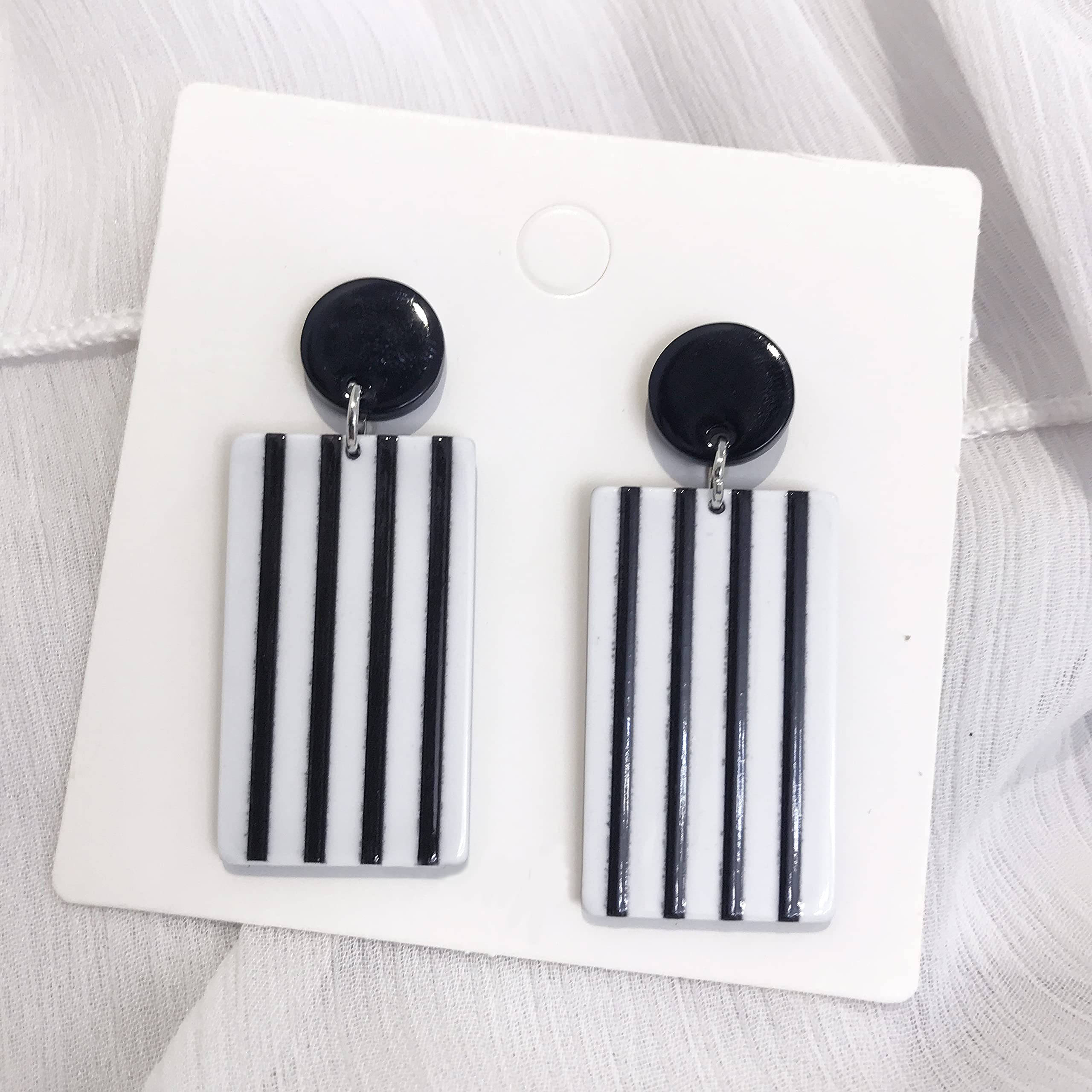 JIUIQL Unique Fashion Elegant 70s 80s Vintage Black White Stripe Long Geometric Drop Earrings Acrylic Resin Rectangle Dangle Earrings for Women Statement Jewelry Gifts (Black 2)