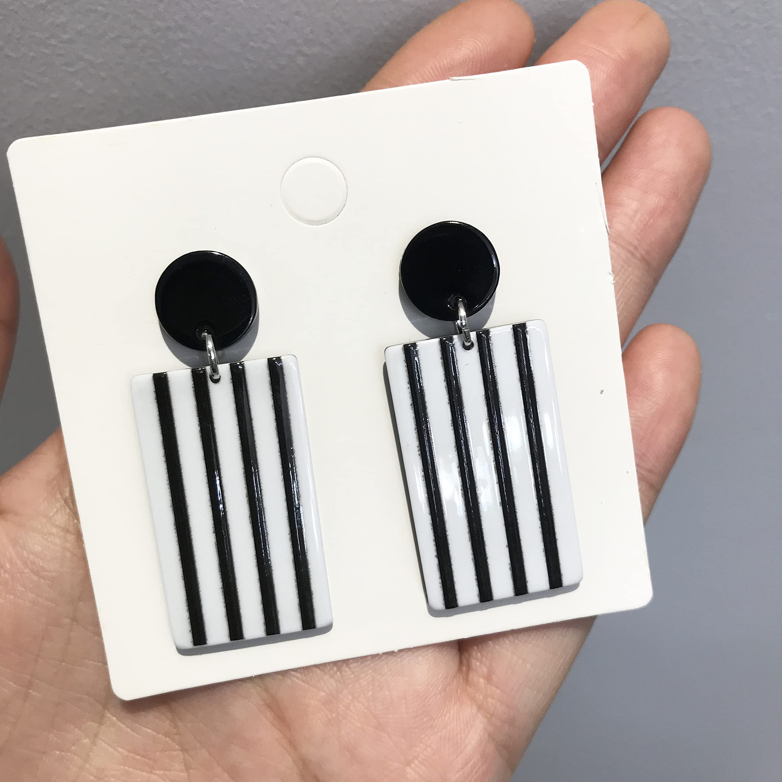 JIUIQL Unique Fashion Elegant 70s 80s Vintage Black White Stripe Long Geometric Drop Earrings Acrylic Resin Rectangle Dangle Earrings for Women Statement Jewelry Gifts (Black 2)