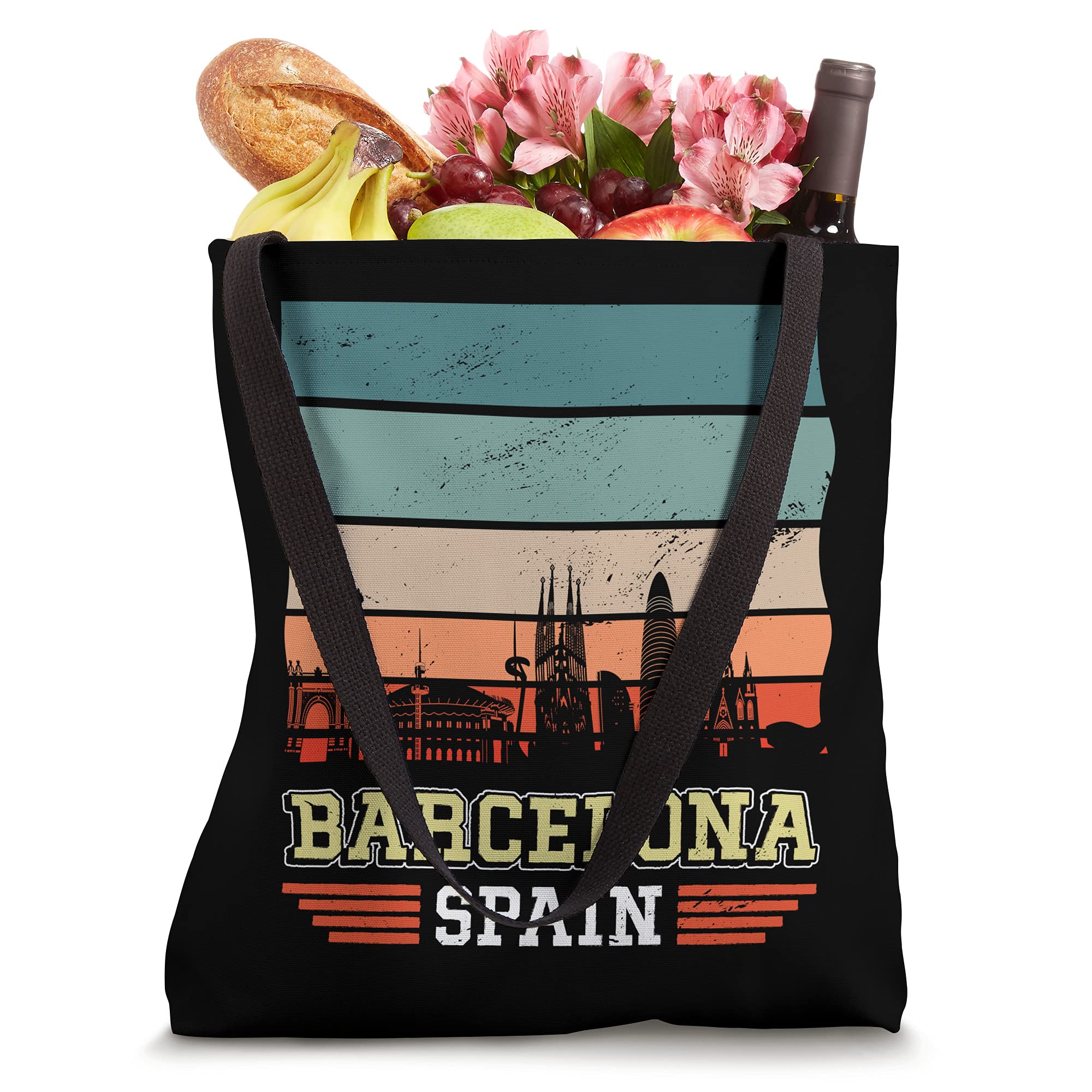 Barcelona Spain Retro Vintage Sunset Skyline Barcelona Tote Bag