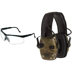 howard leight by honeywell genesis sharp-shooter shooting glasses, clear lens (r-03570) r-02526 by honeywell impact sport sound amplification electronic shooting earmuff, multicam