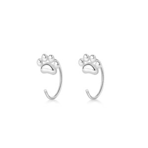 tiny puppy paw print half hoop earrings 925 sterling silver cartilage tragus piercing small stud cuff nose ring fake huggie hoops earring fashion jewelry gifts for women daughter senstive ears