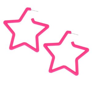 star hoop earings 80s classic big hoop earrings retro neon geometric earrings fluorescence party accessories for women-star pink