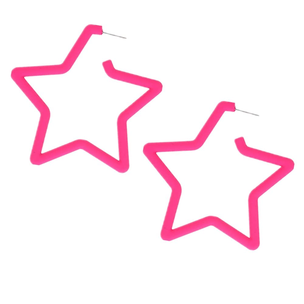 Star Hoop Earings 80s Classic Big Hoop Earrings Retro Neon Geometric Earrings Fluorescence Party Accessories for Women-Star Pink