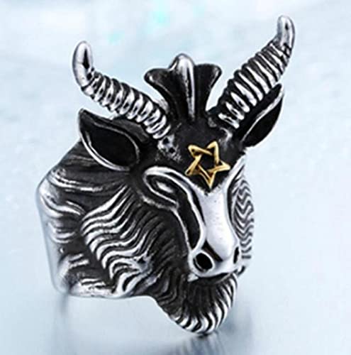 Gold Star Goat Black Phillip Ring Pentagram Lucifer Sigil Satanic Leviathan Stainless Steel Baphomet Pentagram Pendant Satan Satanist Devil Halloween Witchcraft Sabrina Spell Goth Gothic