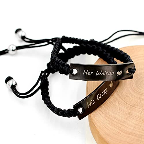 Uloveido His Hers Couples Bracelets Crazy and Weirdo Matching Set Anniversary Promise Gifts Stainless Steel 2pcs Bracelet Set