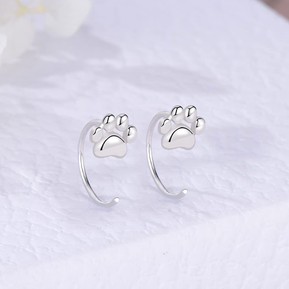 Tiny Puppy Paw Print Half Hoop Earrings 925 Sterling Silver Cartilage Tragus Piercing Small Stud Cuff Nose Ring Fake Huggie Hoops Earring Fashion Jewelry Gifts for Women Daughter Senstive Ears