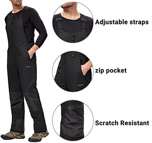 BenBoy Mens Snow Bibs Ski Pants Softshell Waterproof Insulated Ripstop Snowboarding Overalls Winter,HXK8118M-Black-XL Darkblack