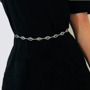 Vivilly Rhinestone Chain Belt Gold Crystal Waist Chain Belt for Women and Girls (Green crystal)