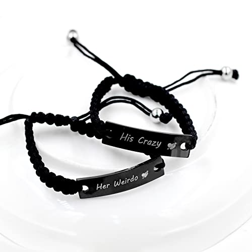 Uloveido His Hers Couples Bracelets Crazy and Weirdo Matching Set Anniversary Promise Gifts Stainless Steel 2pcs Bracelet Set