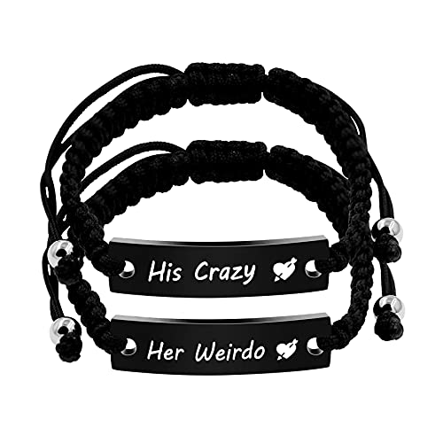 Uloveido His Hers Couples Bracelets Crazy and Weirdo Matching Set Anniversary Promise Gifts Stainless Steel 2pcs Bracelet Set