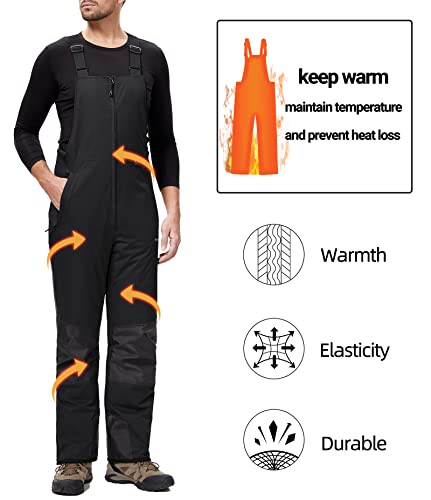 BenBoy Mens Snow Bibs Ski Pants Softshell Waterproof Insulated Ripstop Snowboarding Overalls Winter,HXK8118M-Black-XL Darkblack