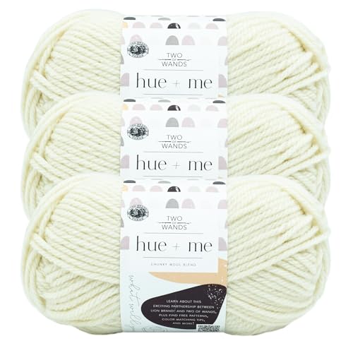 Lion Brand Hue + Me Yarn for Knitting, Crocheting, and Crafting, Bulky and Thick, Soft Acrylic and Wool Yarn, Salt (3-Pack).