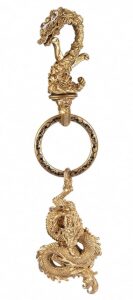 vintage style brass dragon design swivel snap hook key chain w/rings trigger clip keyring ( 925 silcer horn + ring + dragon ), 5.8 x 1.2 x 0.6 inch