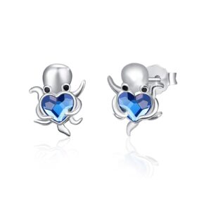 ohayoo octopus earrings sterling silver octopus stud earrings cute sea animal earrings small octopus jewelry gifts for women