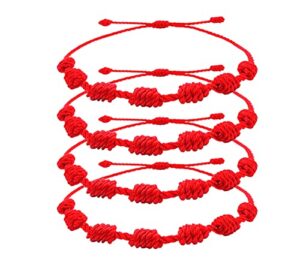 phitecus 4 pieces of 7 knots red bracelets for protection, evil eye and good luck. string/amulet for the success. talisman for women and men. adjustable. gift for friendship and family.