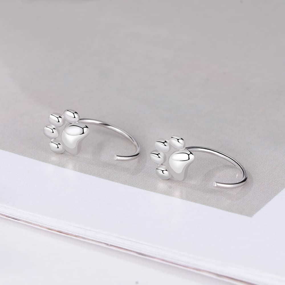 Tiny Puppy Paw Print Half Hoop Earrings 925 Sterling Silver Cartilage Tragus Piercing Small Stud Cuff Nose Ring Fake Huggie Hoops Earring Fashion Jewelry Gifts for Women Daughter Senstive Ears